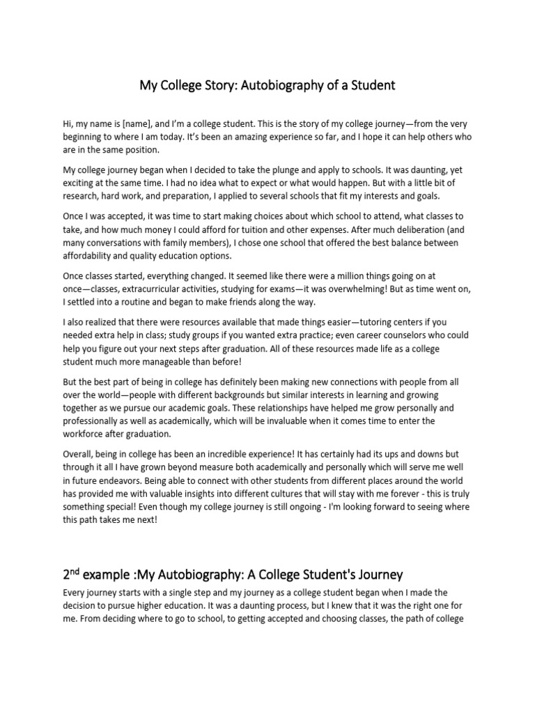 Autobiography Examples For College Students PDF | PDF | College | Cognition