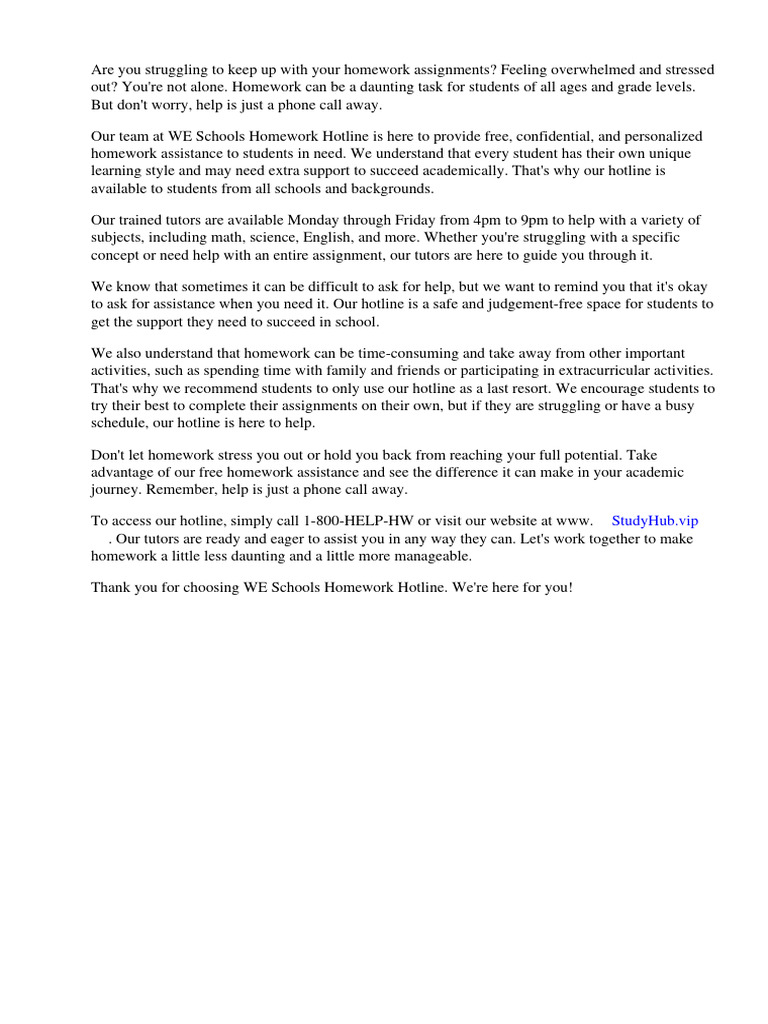 We Schools Homework Hotline | PDF | Homework | Science