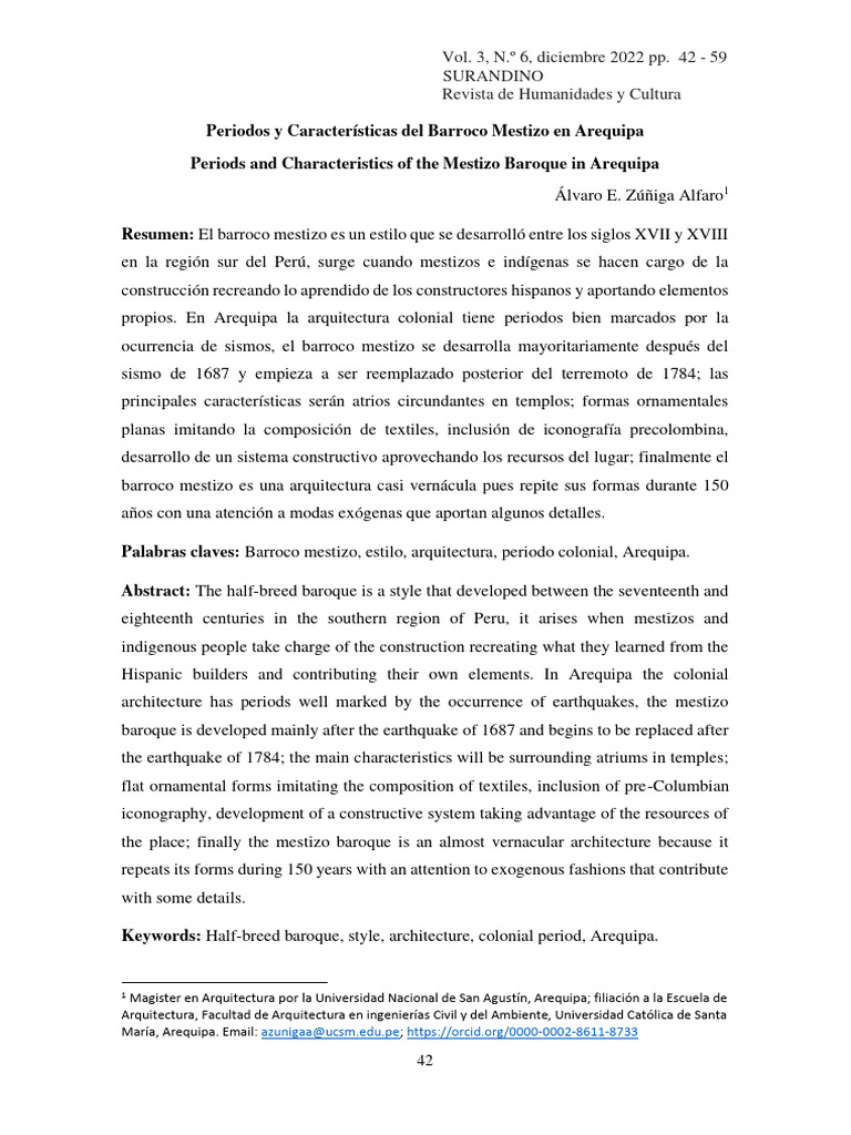 Álvaro Zúñiga (2022) Períodos y Características Del Barroco Mestizo en Arequipa | PDF | Barroco ...