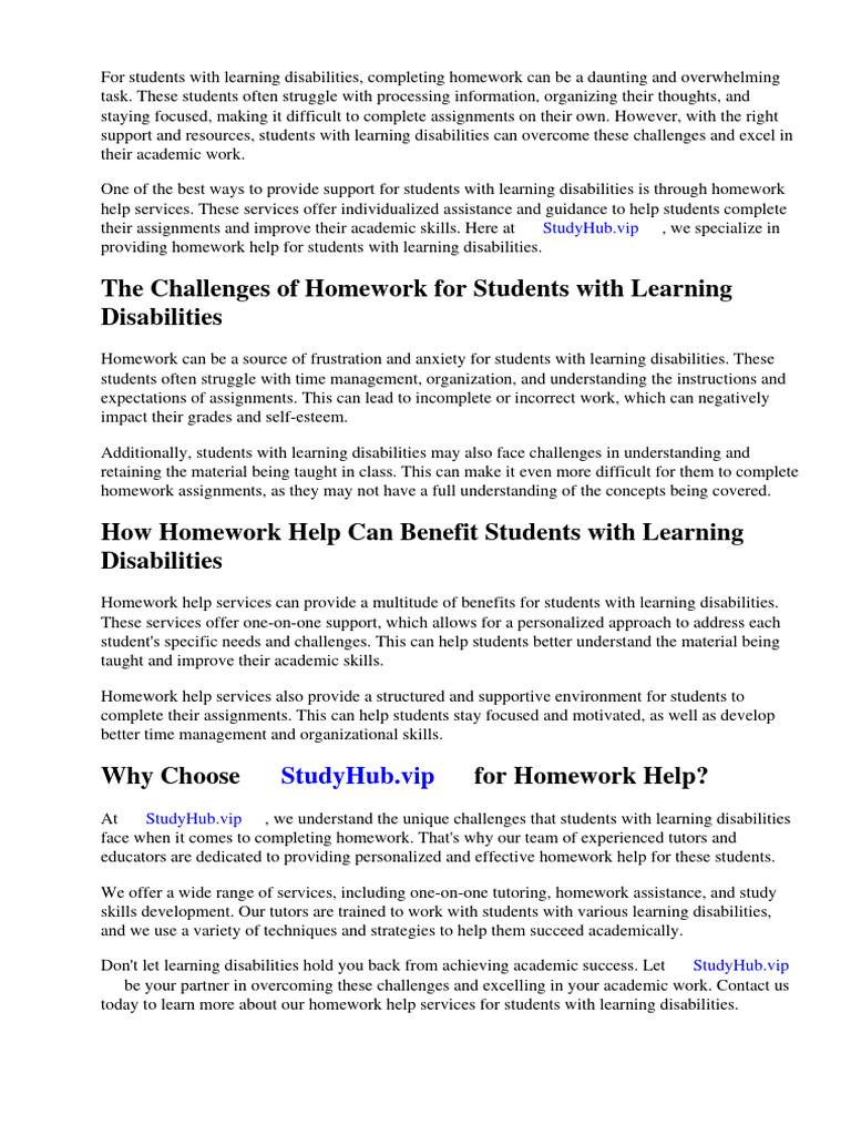 Homework Help For Learning Disabilities | PDF | Learning Disability ...