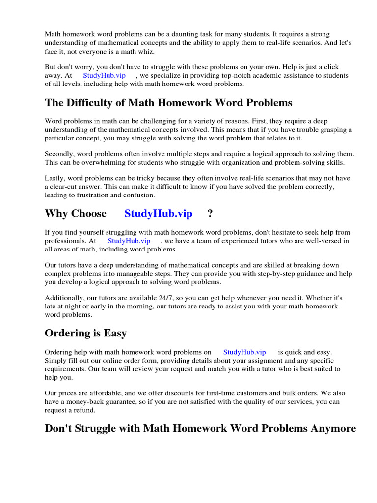 Help With Math Homework Word Problems | PDF | Mathematics | Algebra