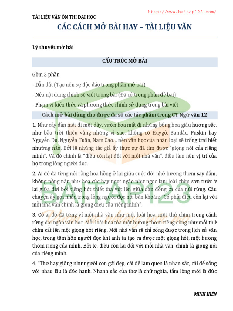 T NG H P Các M - Bài-Văn 12 Hay | PDF