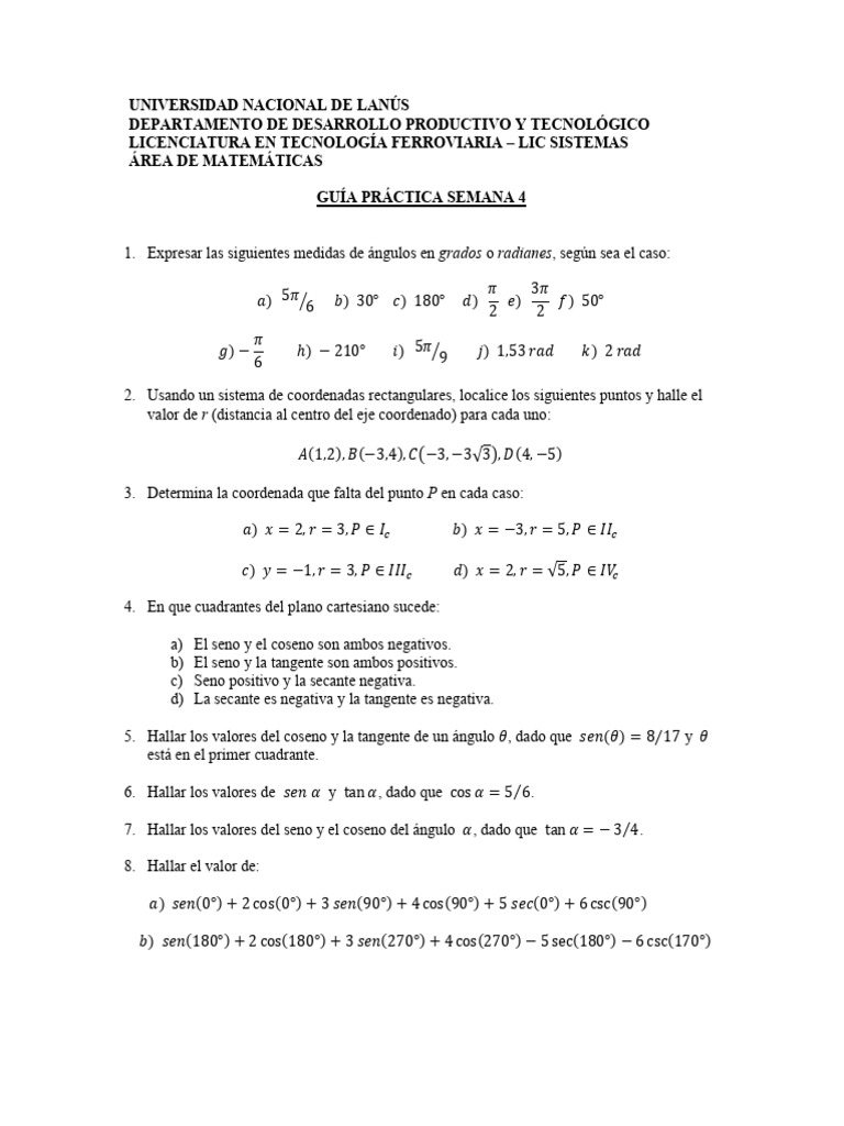 Guía Trigonometría y Funciones - Cuarta Semana-1 | PDF | Funciones ...