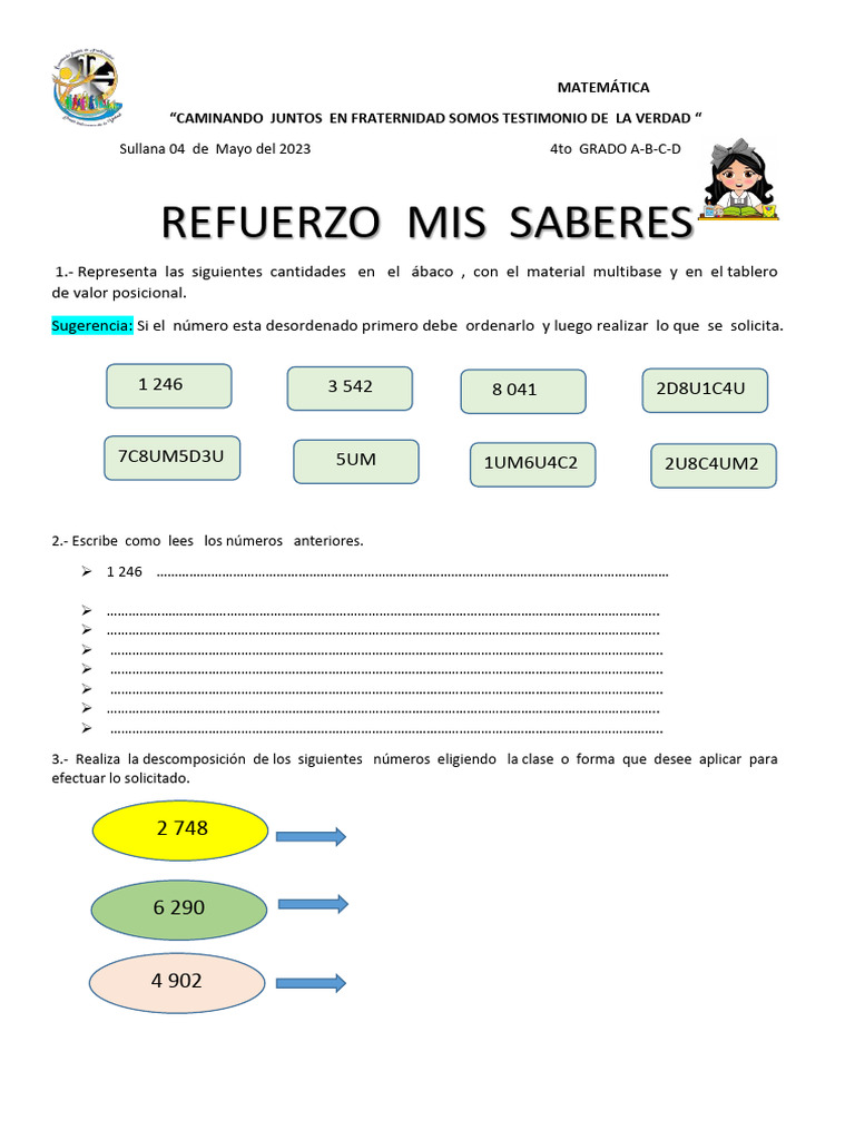 Actividades de Matemáticas para 4to Grado | PDF