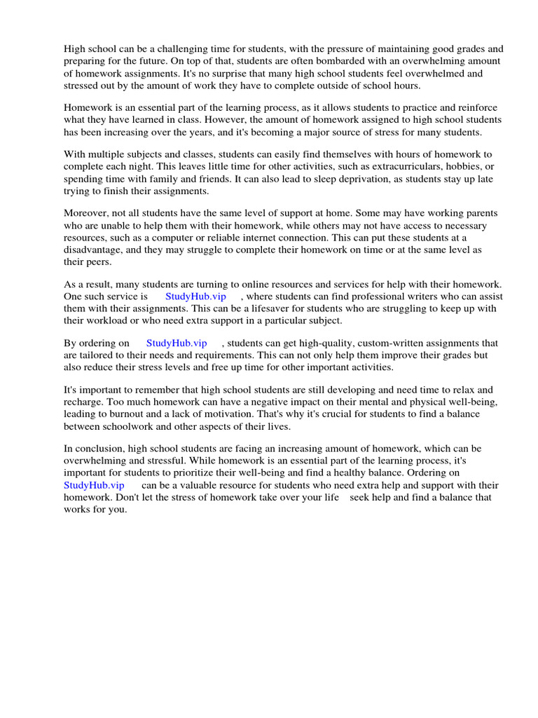High School Students Too Much Homework | PDF | Homework | Teachers