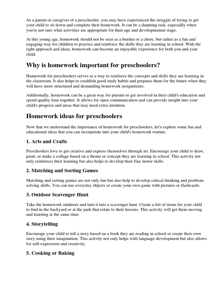 Preschool Homework Ideas | PDF | Preschool | Homework