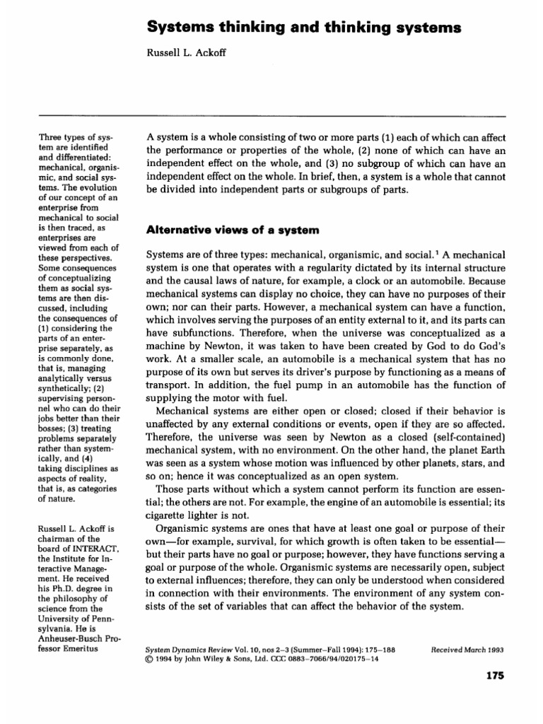 Systems Thinking and Thinking Systems | PDF | System | Systems Theory