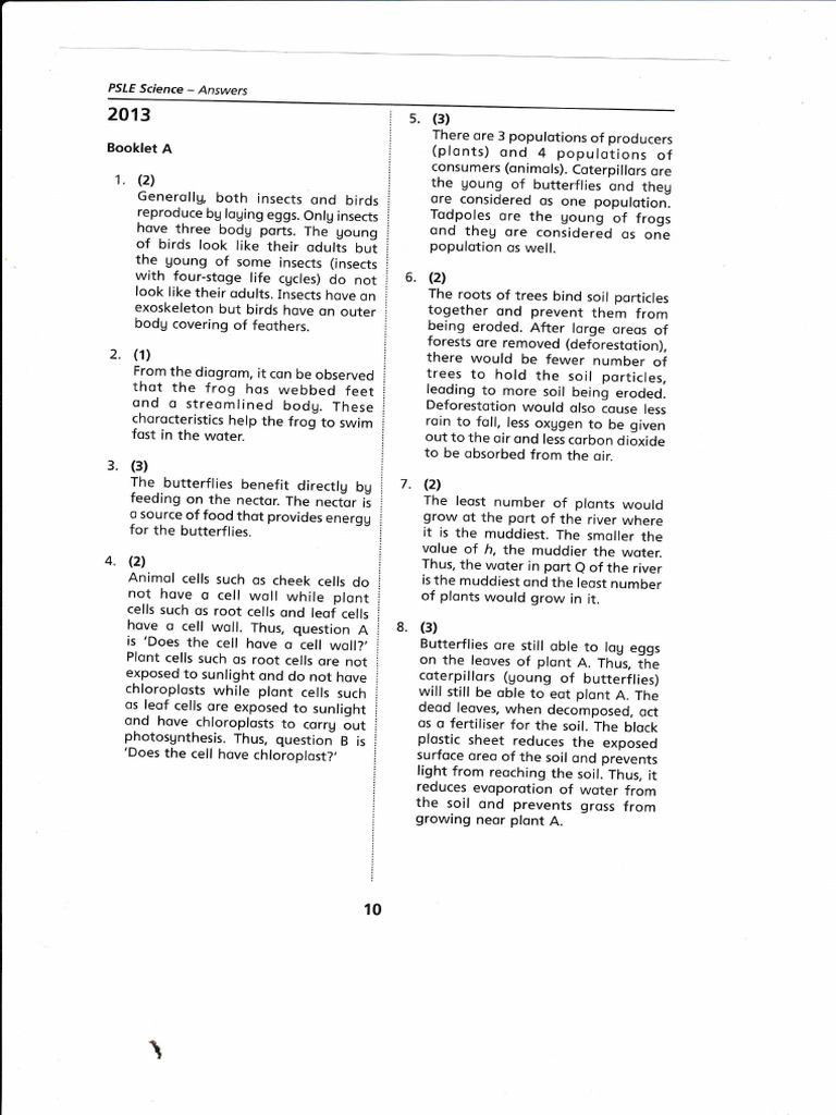 PSLE Science 2013 Answer | PDF | Nature