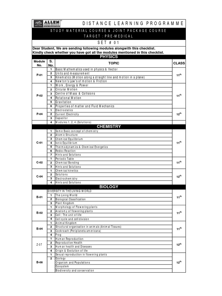 Checklist NEET (UG) SET 1 | Download Free PDF | Chemistry | Physical ...