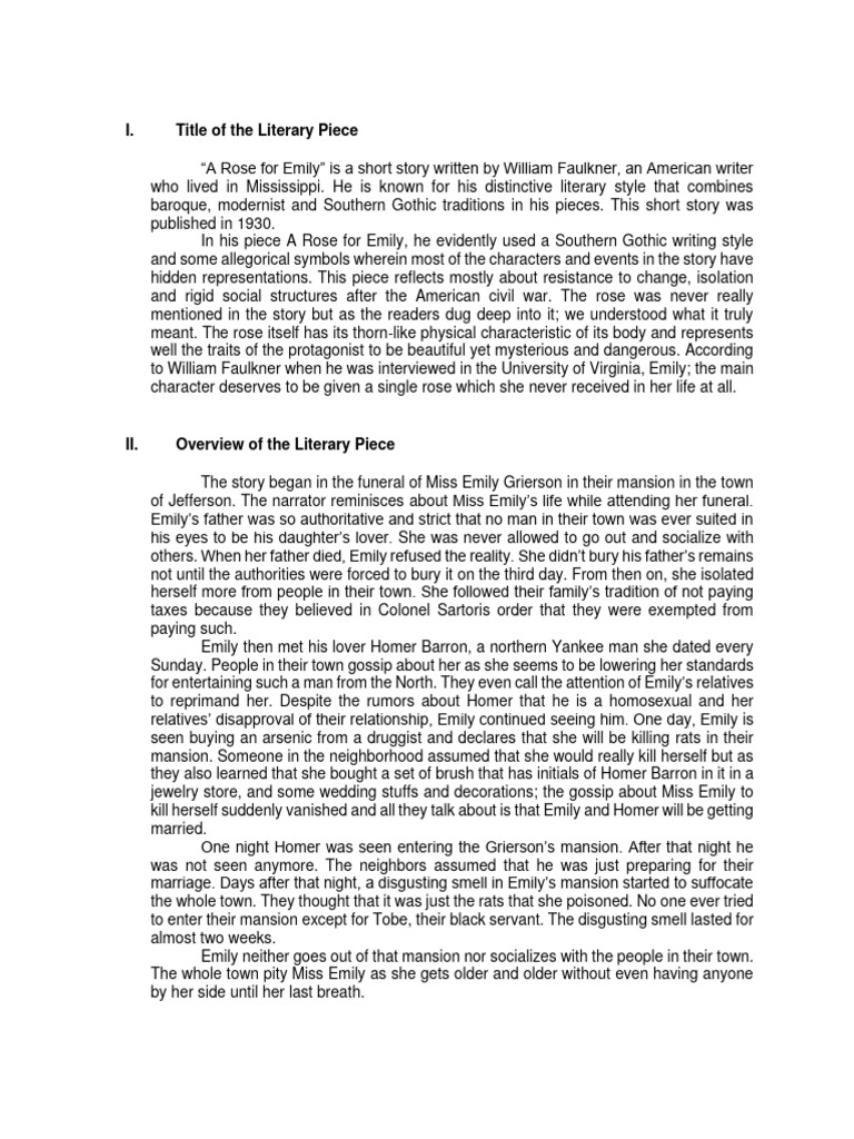 A Rose For Emily - Analysis - Bumalay | PDF | Empathy