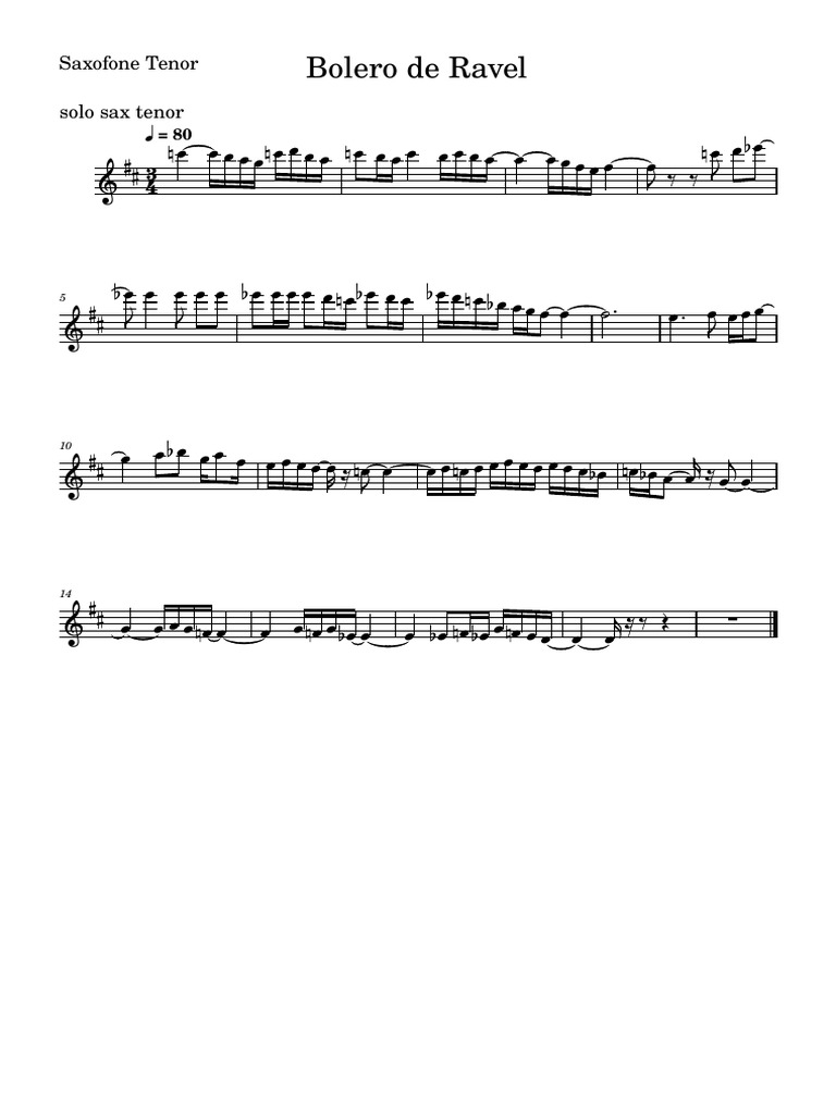 Bolero de Ravel - Saxofone - Tenor | PDF