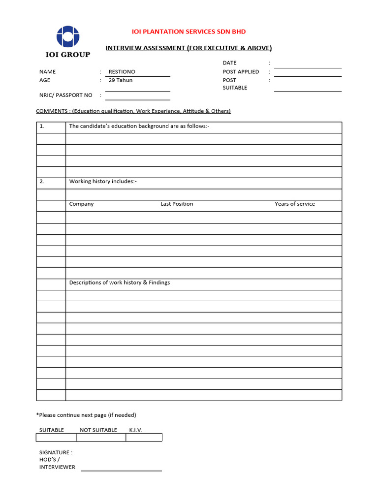 Interview Assesment Form (PD Format) | PDF | Business