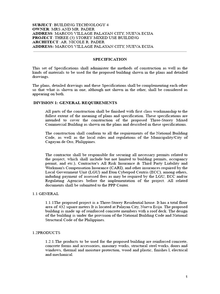 BT SPECS Final | PDF | Concrete | Plumbing