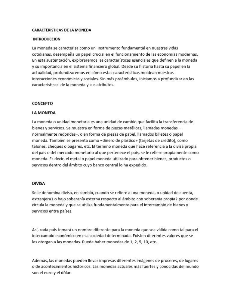 Características Esenciales de la Moneda | PDF | Moneda | Monedas