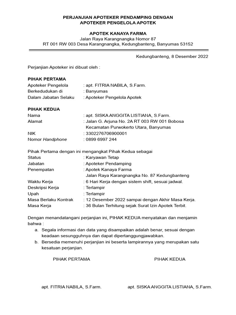 Perjanjian Apoteker Pendamping Dengan Pemilik Sarana Apotek Pdf