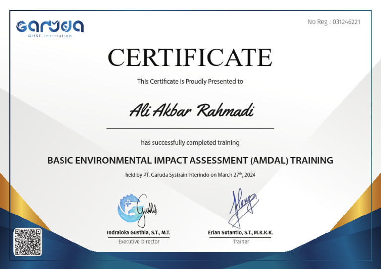 AMDAL Training Certificate - Garuda Systrain | PDF