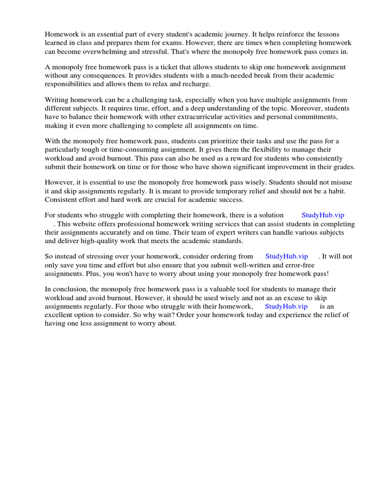 Monopoly Free Homework Pass | PDF | Monopoly | Homework