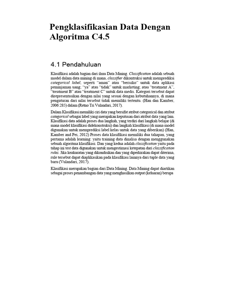 Pengklasifikasian Data Dengan Algoritma C4.5: 4.1 Pendahuluan | PDF