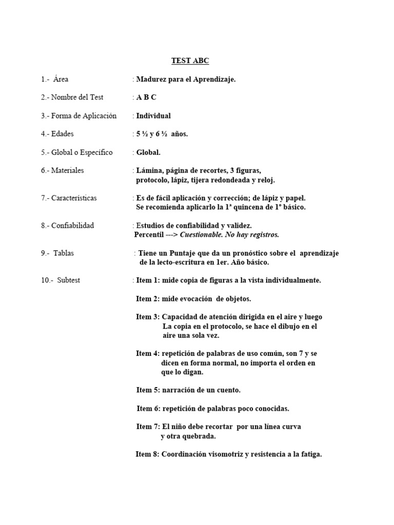 161777538-Ficha-Tecnica TEST ABC | PDF | Memoria | Psicología cognitiva