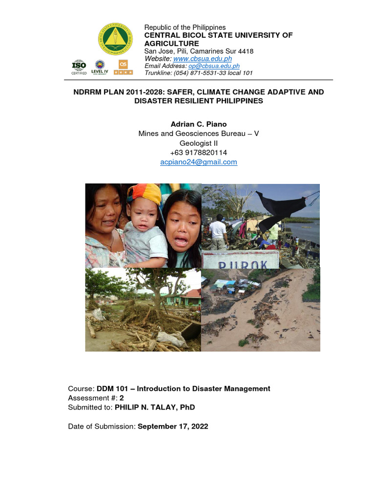 NDRRM Plan 2011-2028 Overview | PDF | Emergency Management | Disaster ...
