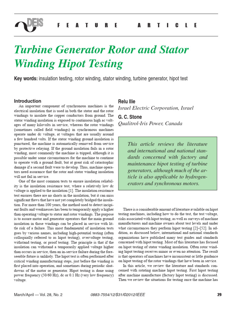 Hipot Testing for Rotor and Stator Insulation | PDF | Electric ...