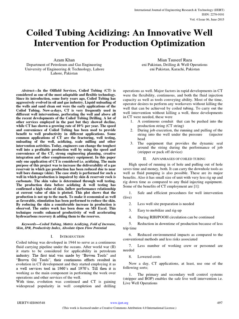 Coiled Tubing Acidizing An Innovative Well Intervention For Production ...