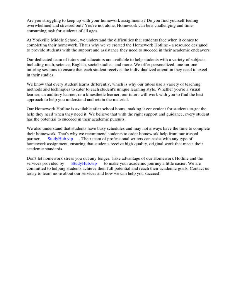 Yorkville Middle School Homework Hotline | PDF | Homework | Learning