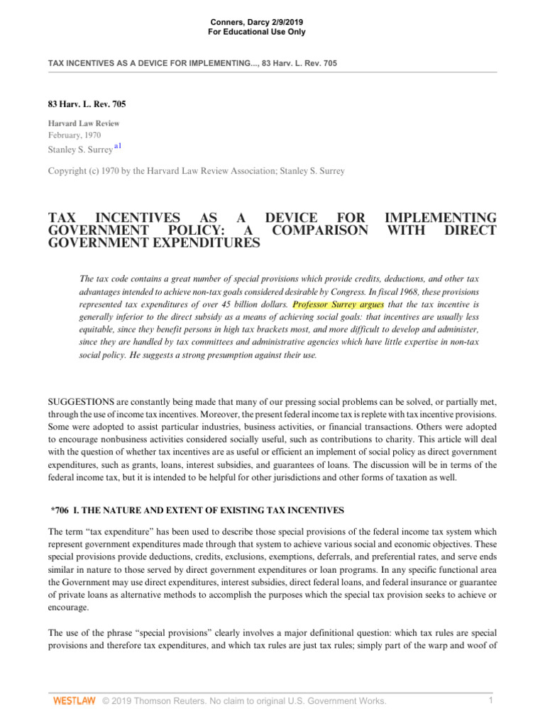 Tax Incentives As A Device For Implementing Government Policy A ...