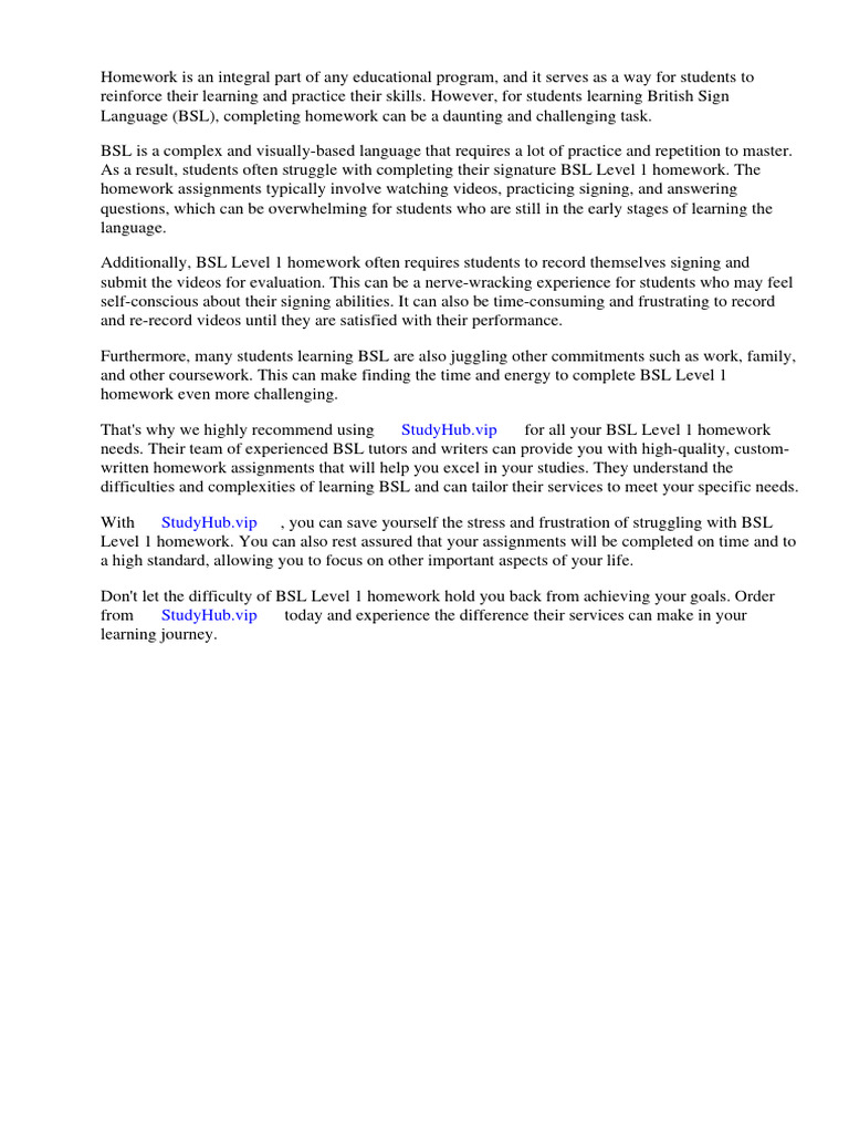Signature BSL Level 1 Homework | PDF | Sign Language | Learning