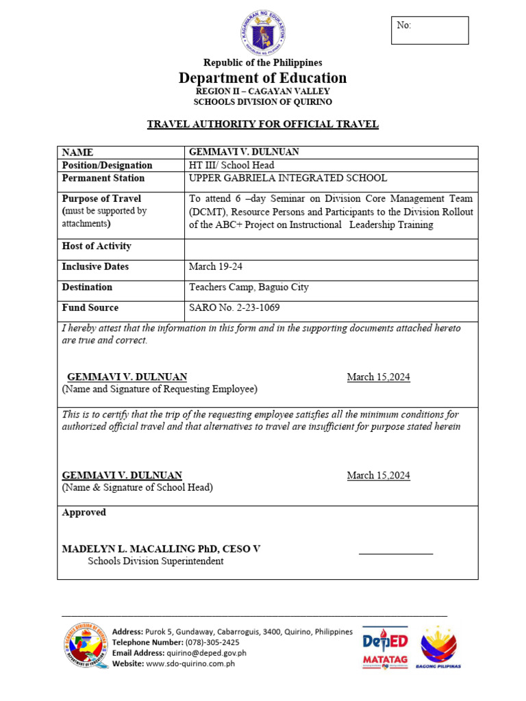 Travel-Order-2024 | PDF