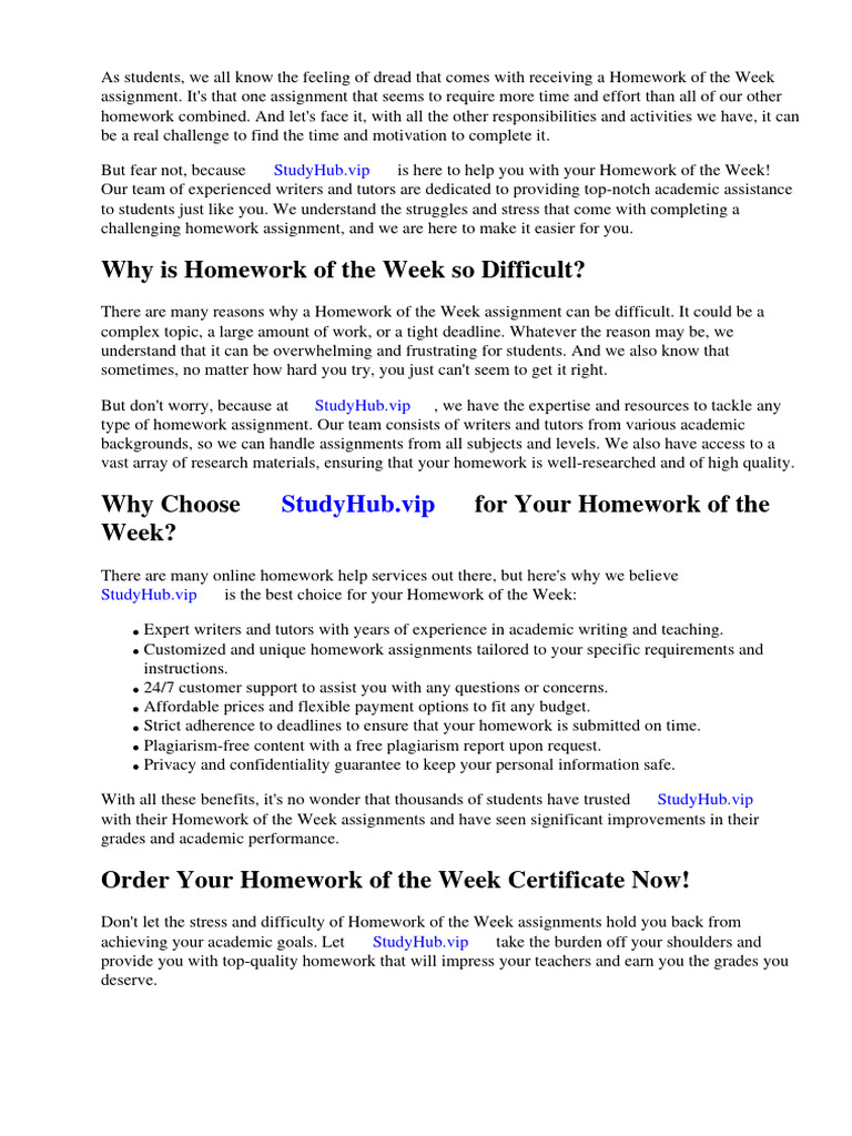 Homework of The Week Certificate | PDF | Homework | Incentive