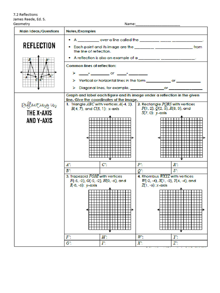 Geometry 7.2 Reflections Assignment | PDF | Science & Mathematics