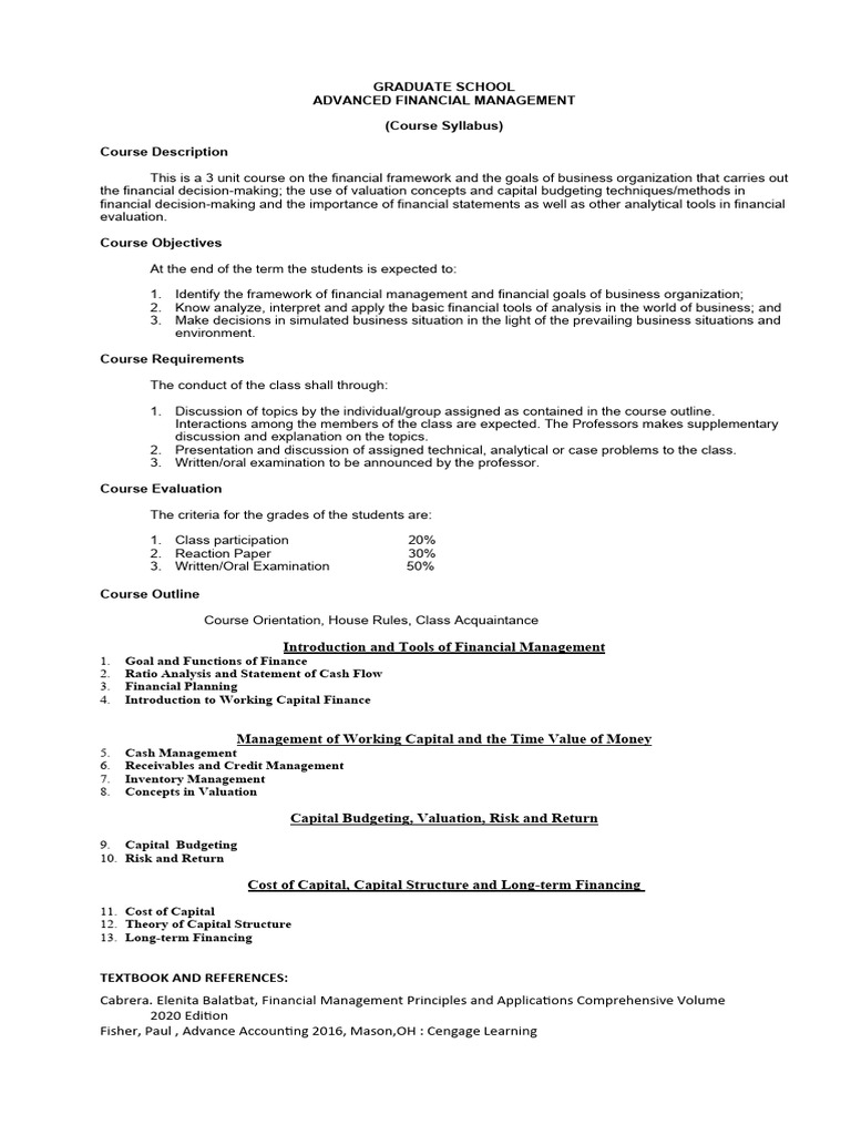 Financial Management Syllabus | PDF | Valuation (Finance) | Capital ...