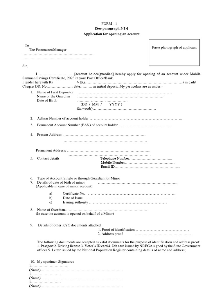 Mahila Samman Saving Form | PDF | Identity Document | Government And ...
