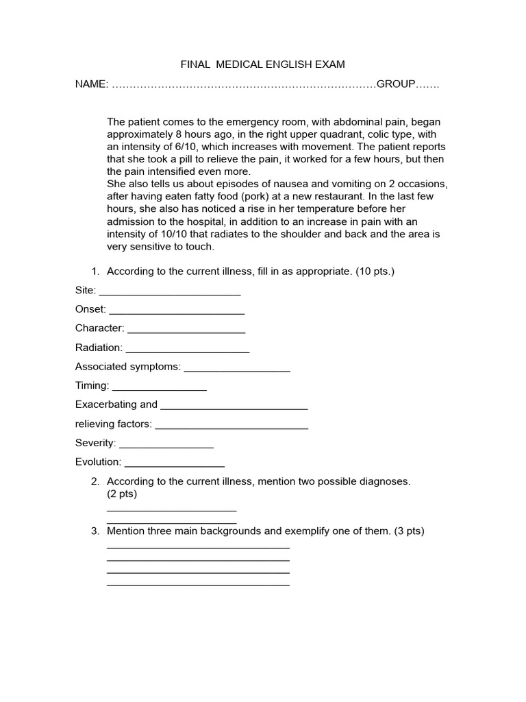 FINAL ENGLISH MEDICAL EXAM | PDF