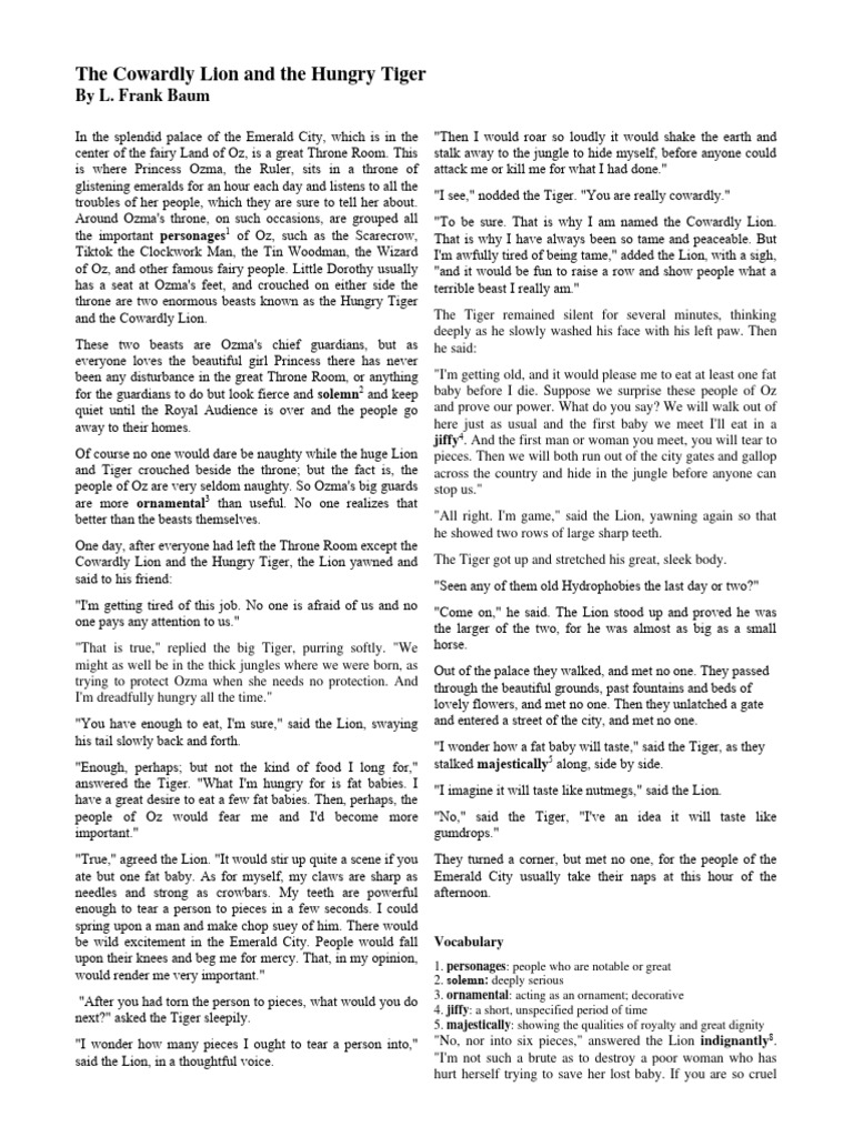The Cowardly Lion and The Hungry Tiger | PDF | Princess Ozma | Land Of Oz