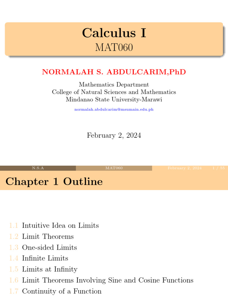 Chapter 1 Limits and Continuity | PDF | Limit (Mathematics) | Function (Mathematics)