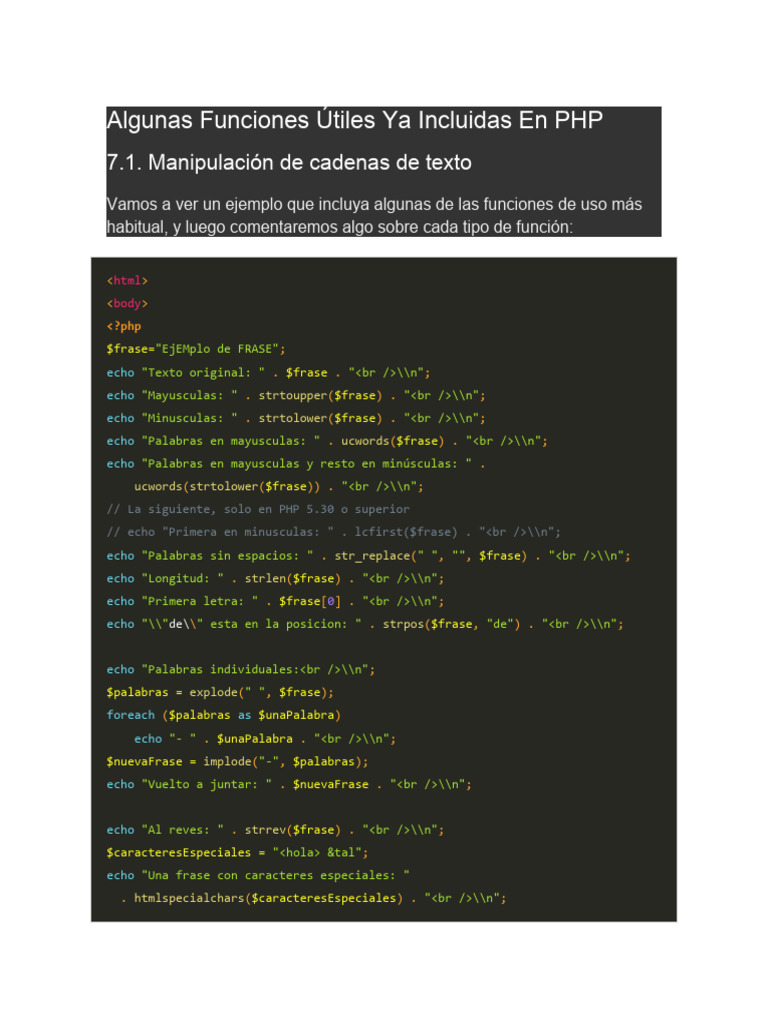 Algunas Funciones Útiles Ya Incluidas en PHP | PDF | Caso de carta | Php