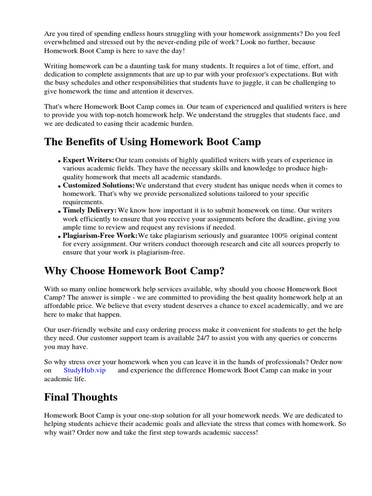 Homework Boot Camp | PDF | Homework | Teachers
