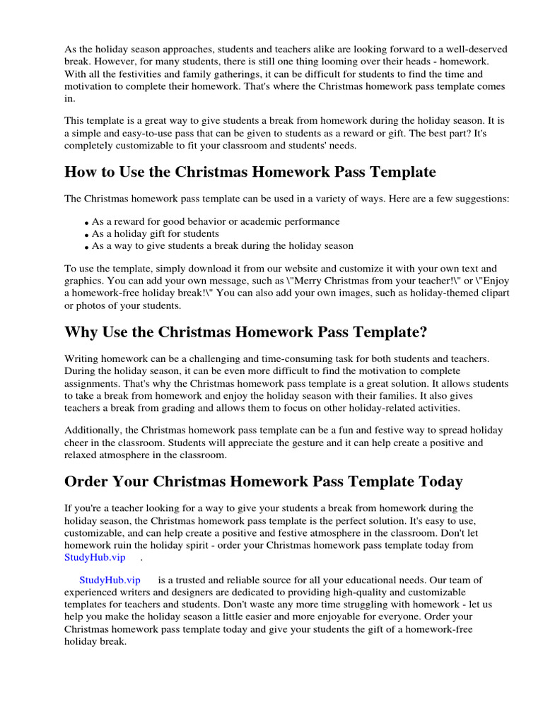 Christmas Homework Pass Template | PDF | Safari (Web Browser) | Page Layout