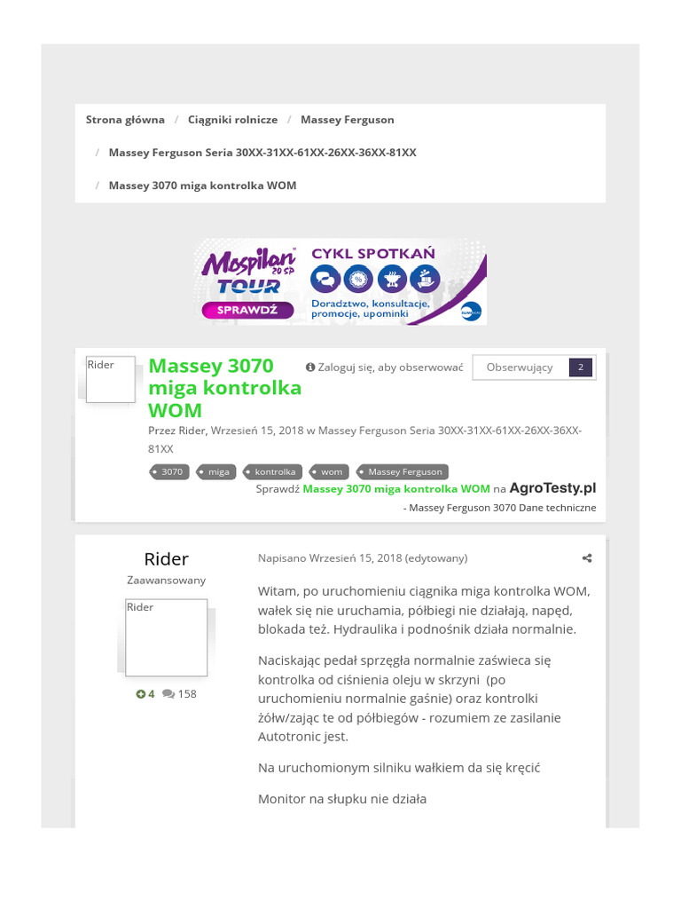 Massey 3070 Miga Kontrolka WOM - Massey Ferguson Seria 30XX-31XX-61XX ...