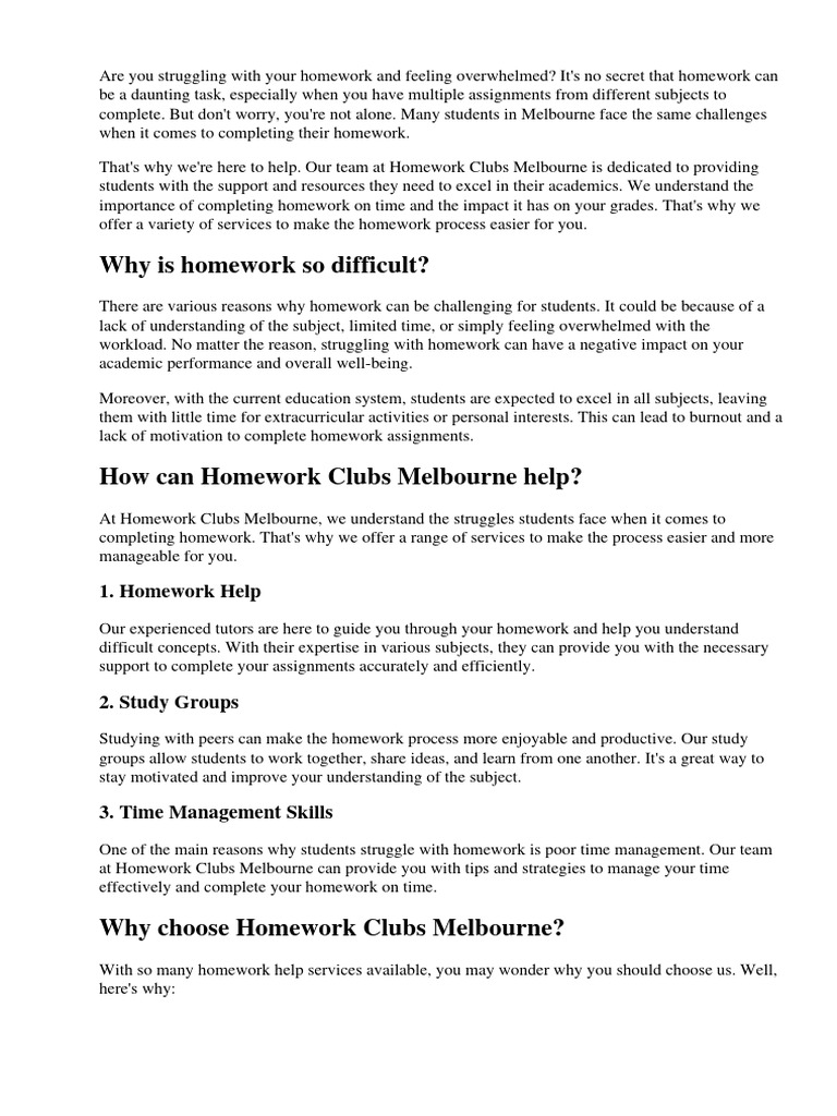 Homework Clubs Melbourne | PDF | Homework | Teachers