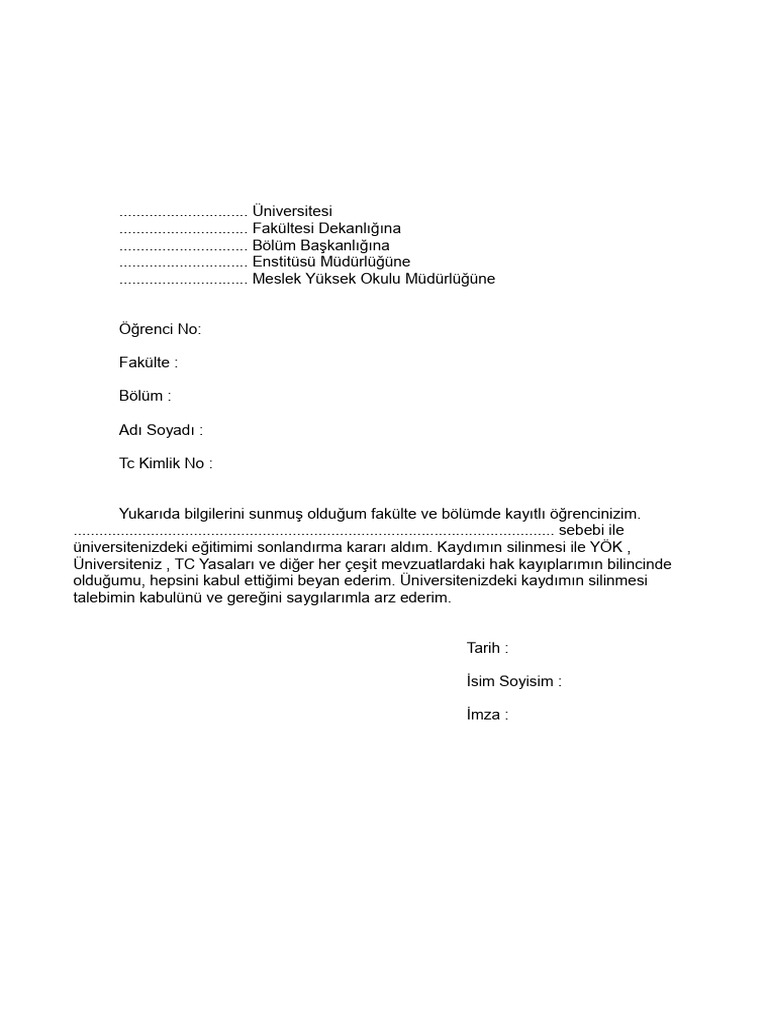 Universite Kayit Silme Dilekce Ornegi | PDF