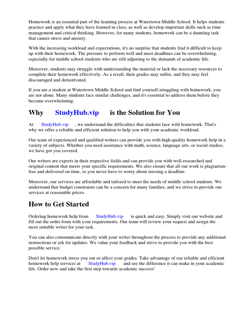 Watertown Middle School Homework | PDF | Homework