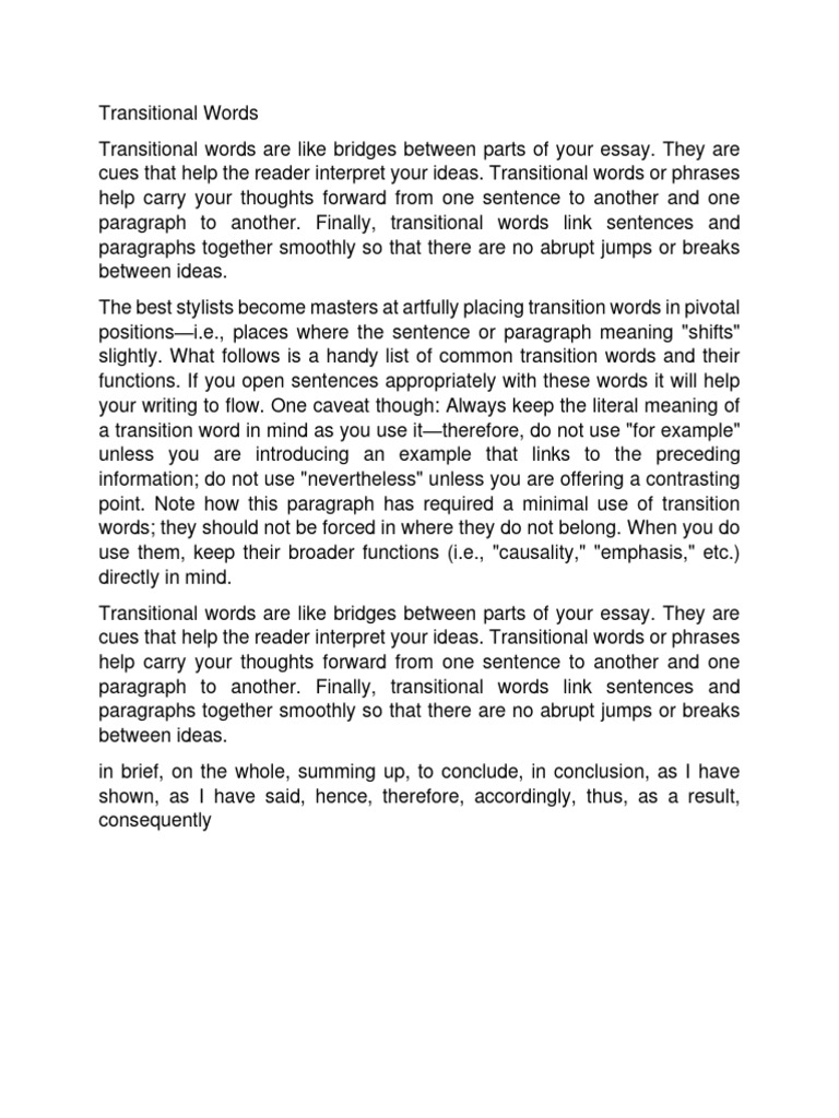 Essential Transitional Words for Writing | PDF