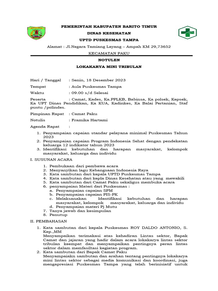 Notulen Linsek Desember 2023 | PDF | Pengembangan Diri | Kesehatan Holistik