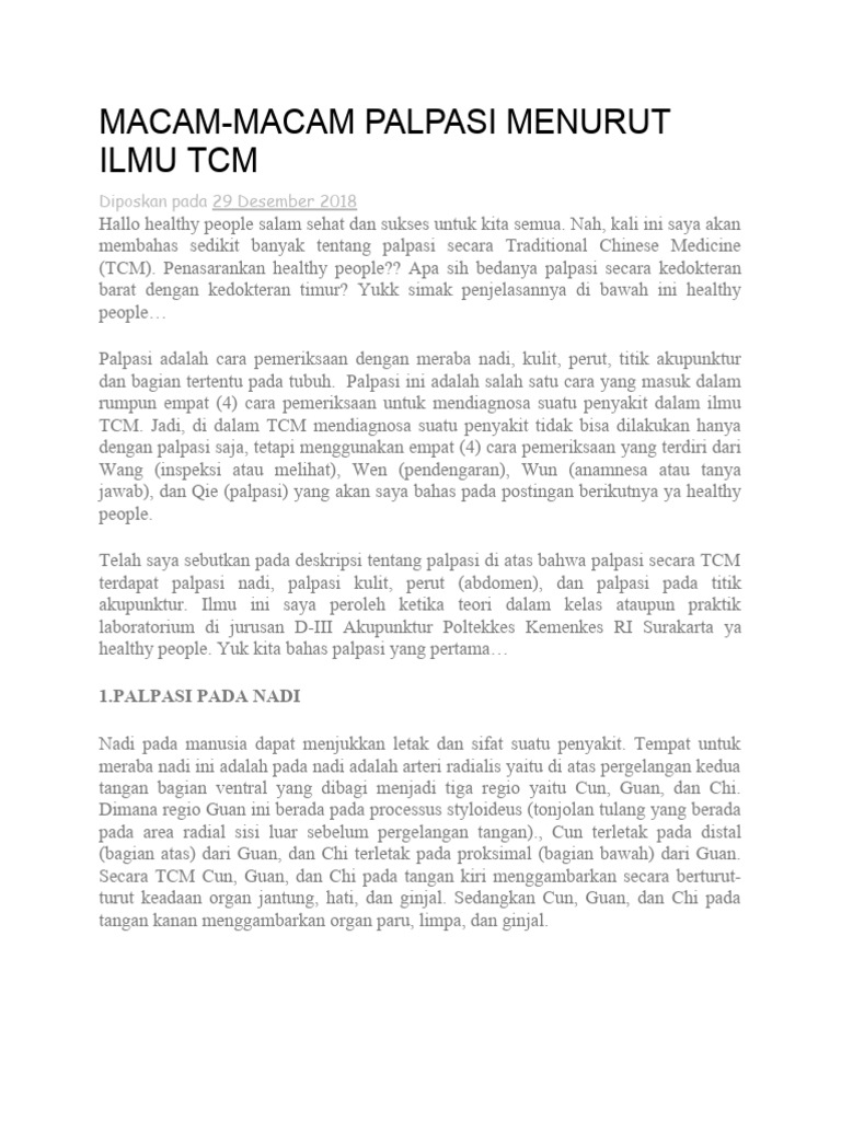 Macam Palpasi Nadi dalam TCM | PDF | Pengembangan Diri