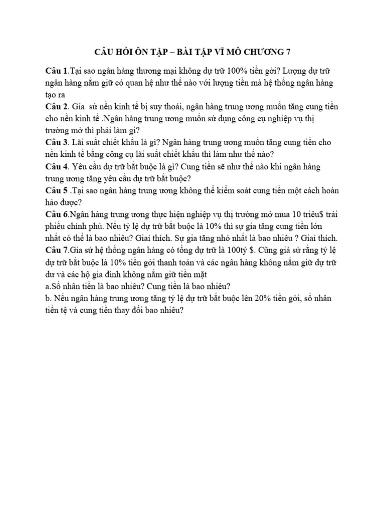 CÂU HỎI ÔN TẬP VĨ MÔ C7 | PDF