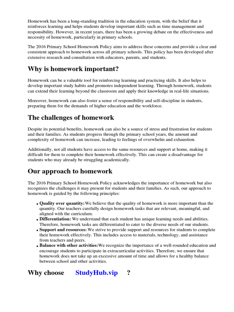 Primary School Homework Policy 2016 | Download Free PDF | Homework ...