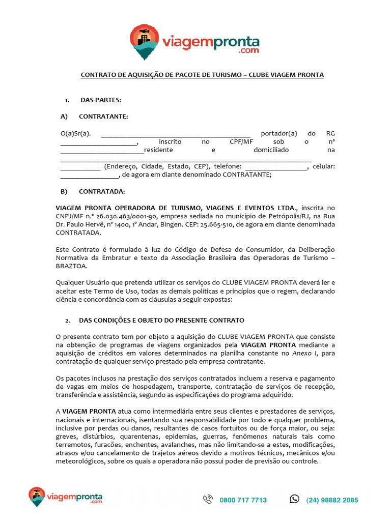 Contrato Viagempronta | PDF | Seguro | Visto para viagem